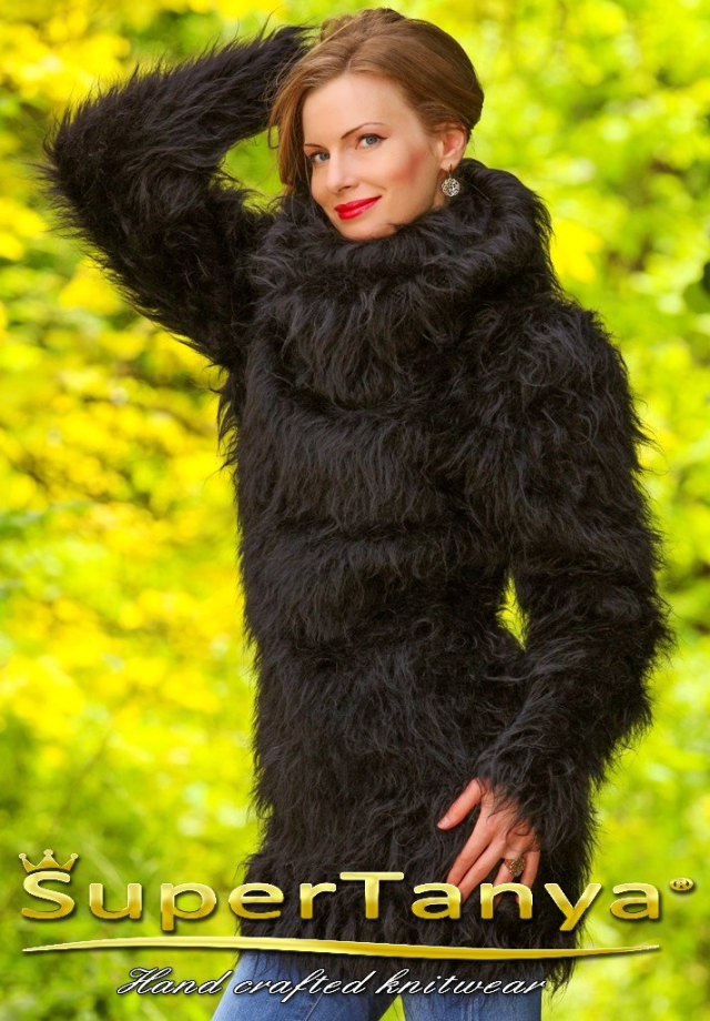 Black Hand Knitted Fuzzy Mohair Sweater Dress By Supertanya Mohair
