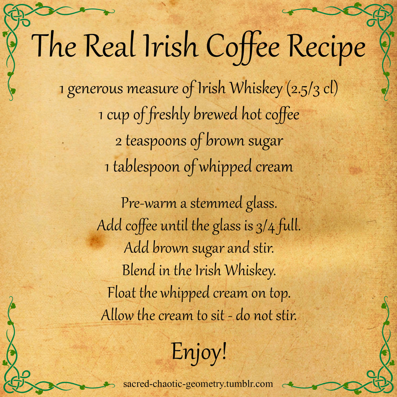 Sacred Chaotic Geometry — The Original Joe Sheridan Irish Coffee Recipe