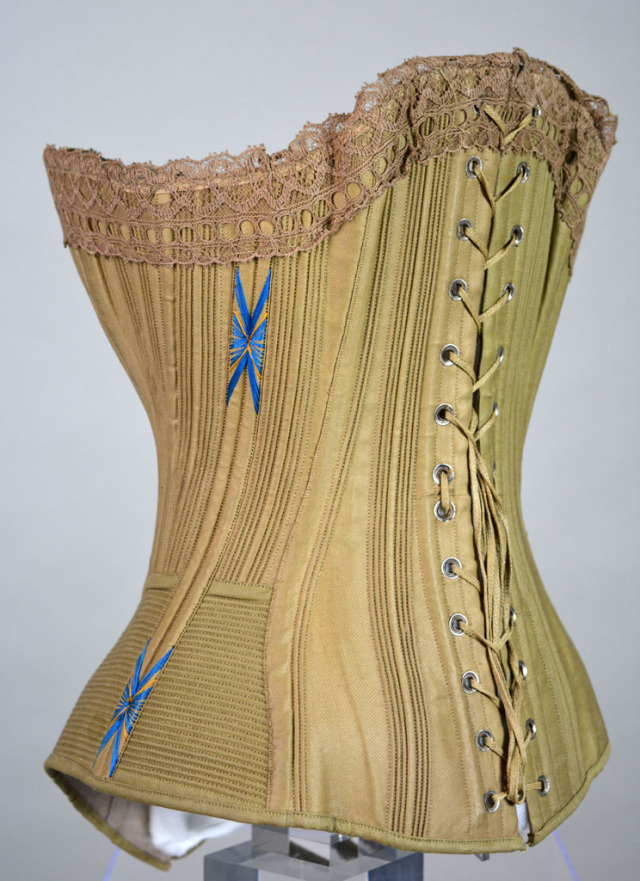 C1890 Busk Front Corset Made From Cotton Twill Flossing And Lace